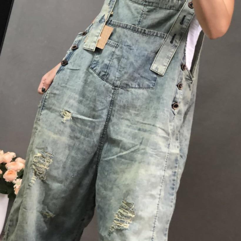 3/4 Length Boyfriend Ripped Denim Overall – Buddhatrends
